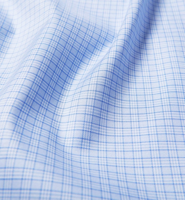 Non-Iron Stretch Light Blue Small Check Shirts by Proper Cloth