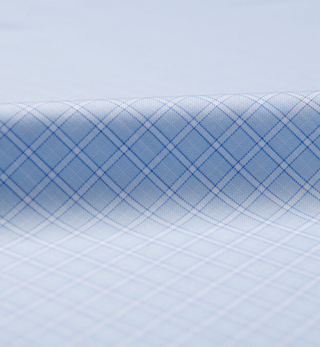 Non-Iron Stretch Light Blue Grid Shirts by Proper Cloth