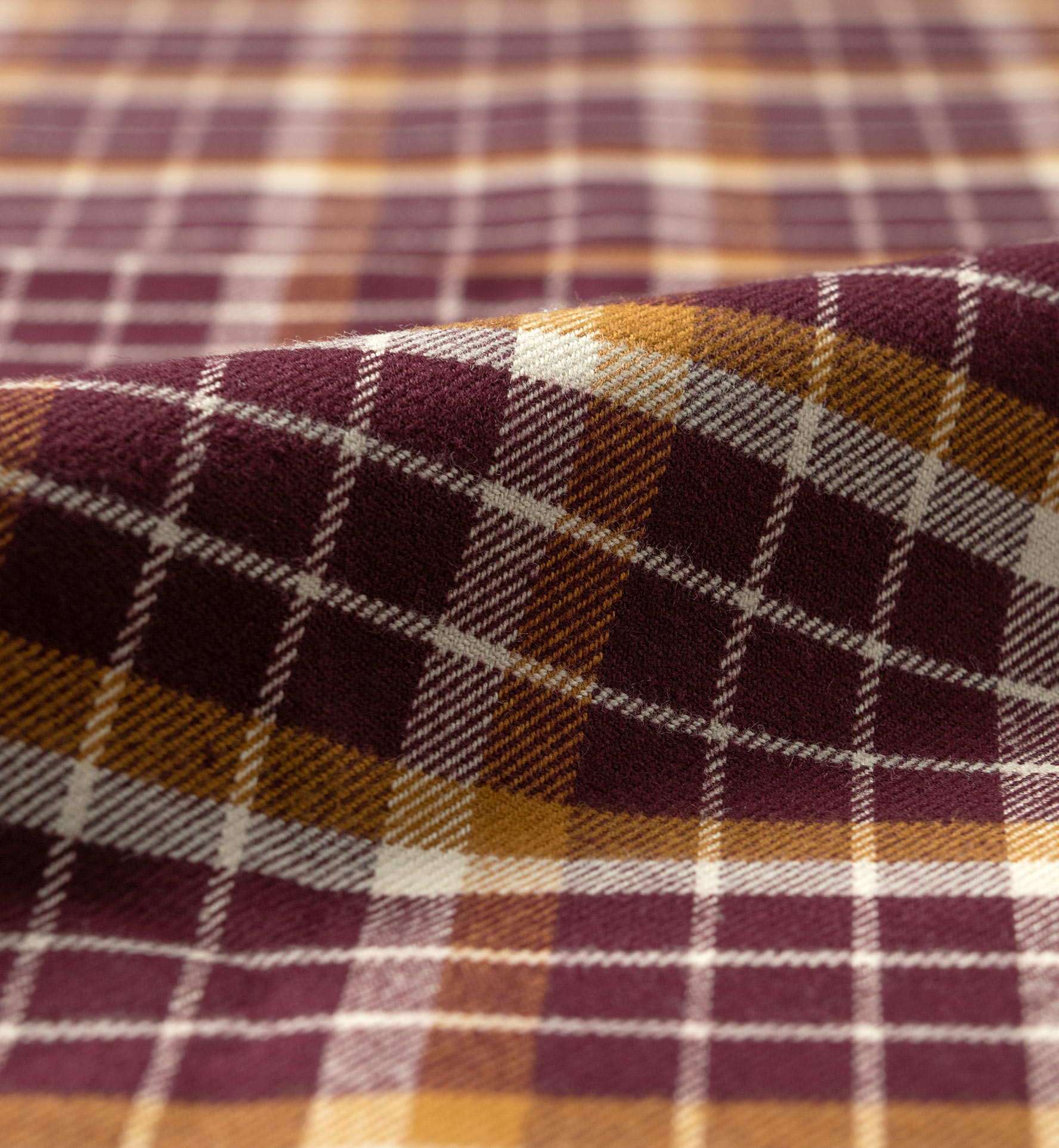 Stowe Burgundy and Gold Check Flannel Shirts by Proper Cloth