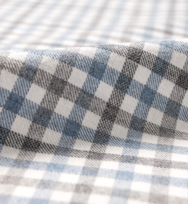 Stowe Blue and Grey Melange Gingham Flannel Shirts by Proper Cloth