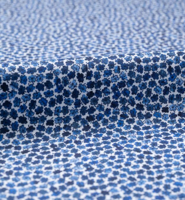 Organic Stretch Cotton Blue Micro Floral Print Shirts by Proper Cloth