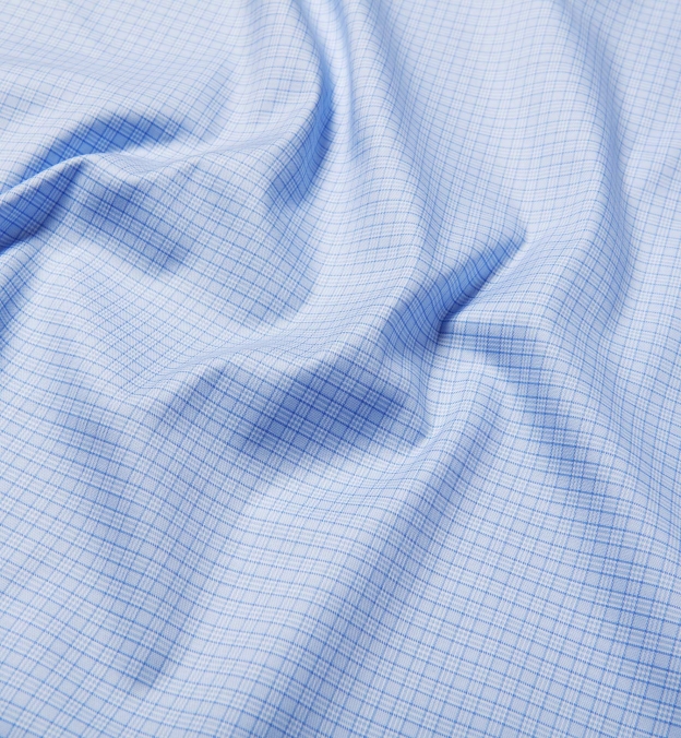 Non-Iron Stretch Light Blue Small Check Shirts by Proper Cloth