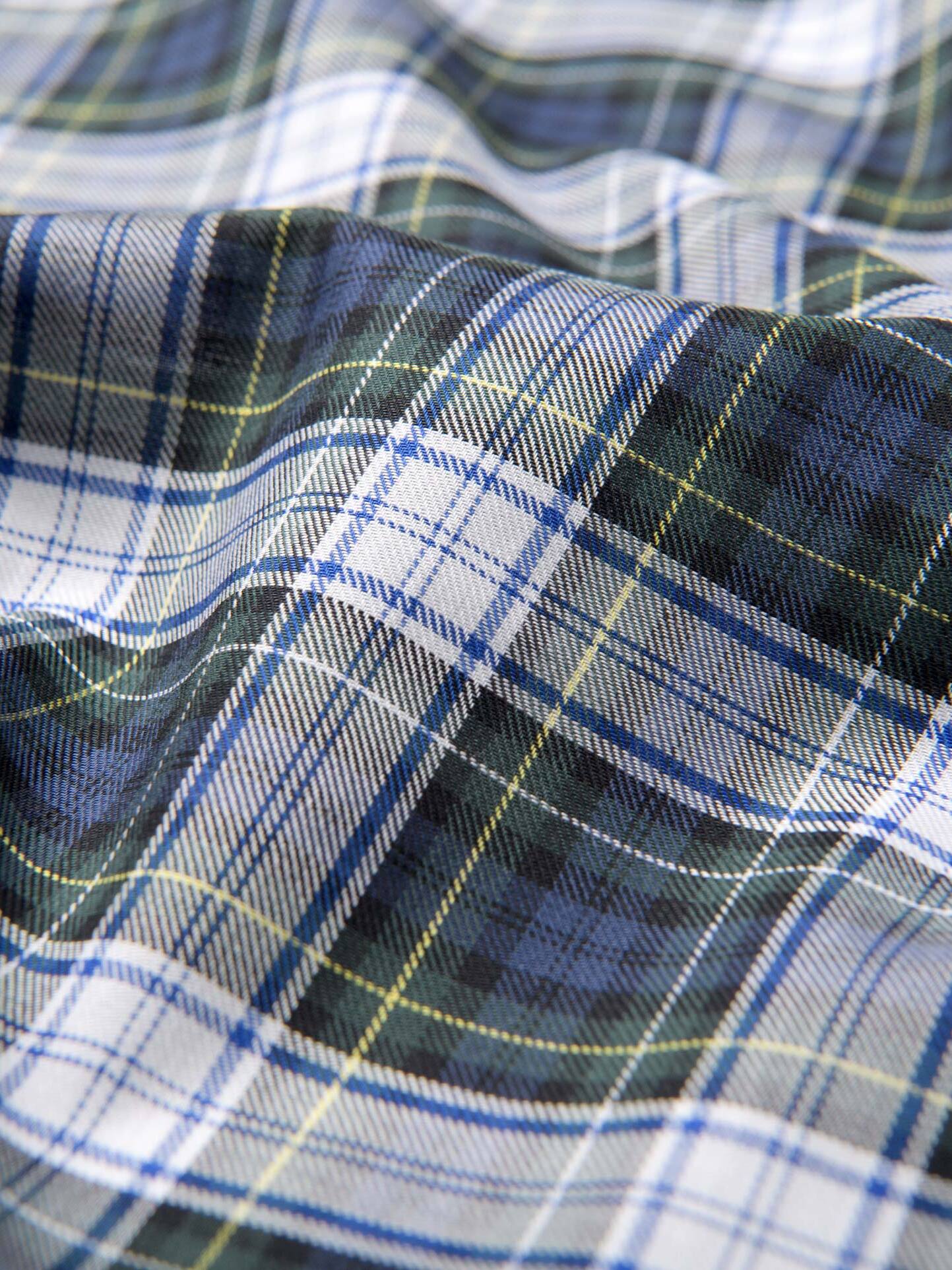 Portuguese Plaid Pine and Blue Gordon Tartan Twill Shirts by Proper Cloth