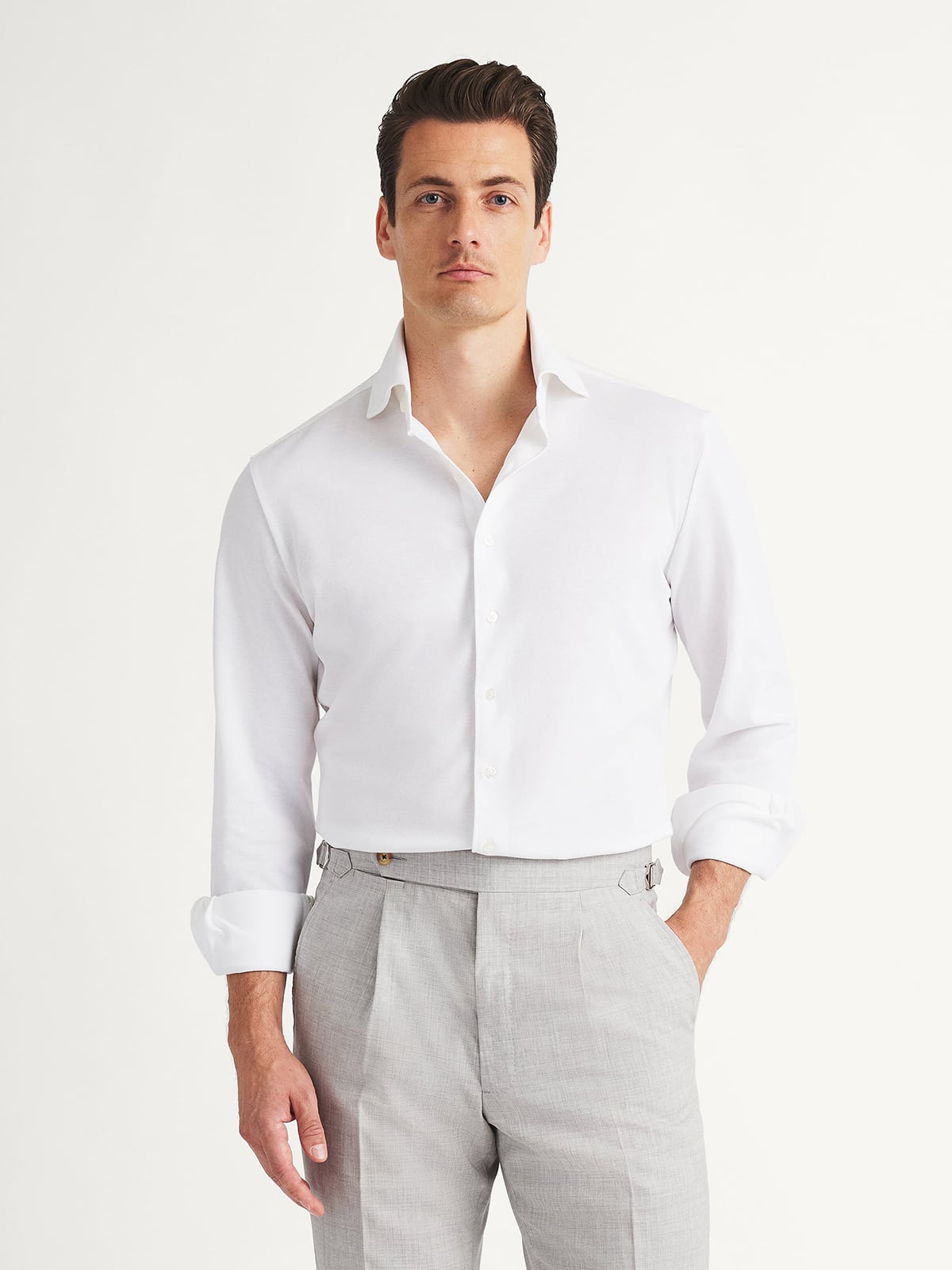 The Cutaway Collar Italian Knit Shirt in White
