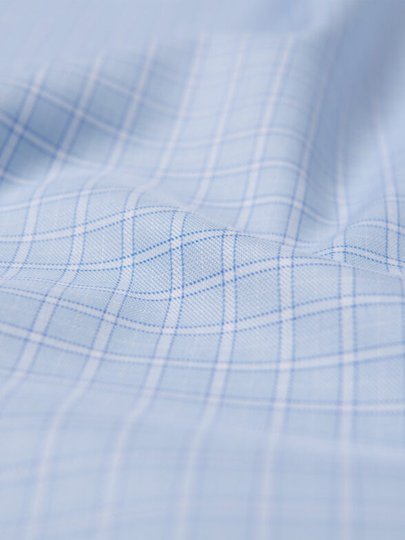 Non-Iron Stretch Light Blue Grid Shirts by Proper Cloth