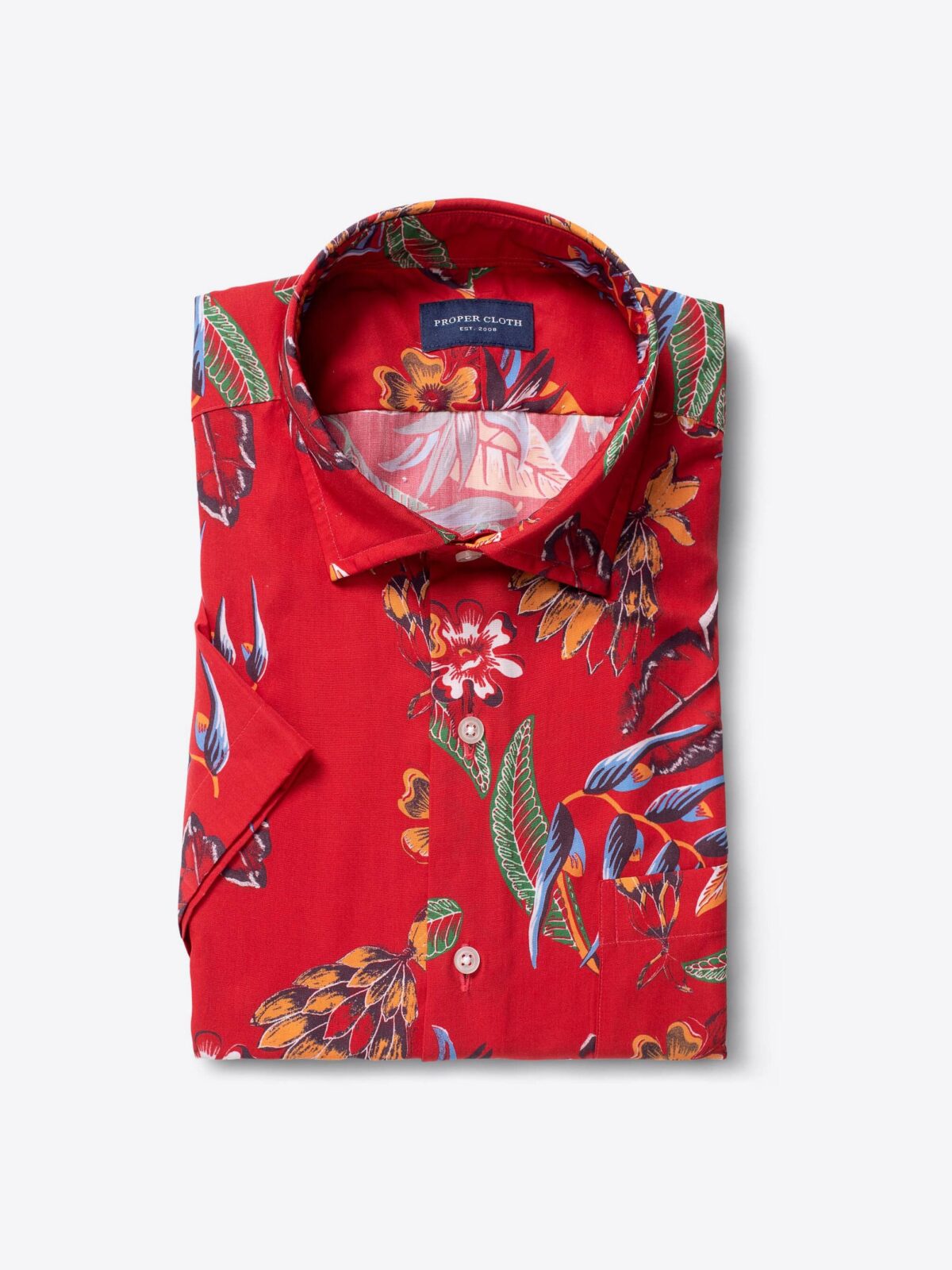Albini Red Aloha Print Tencel Short Sleeve ShirtShirt by Proper Cloth