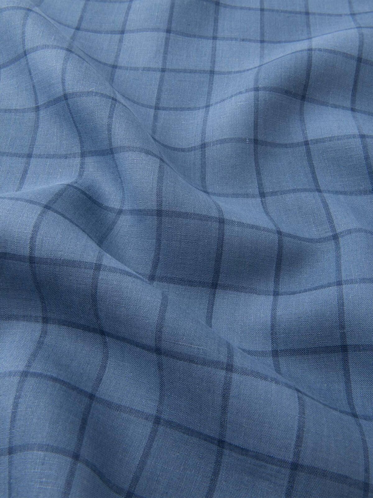 Redondo Steel Blue Border Check Linen Shirts by Proper Cloth
