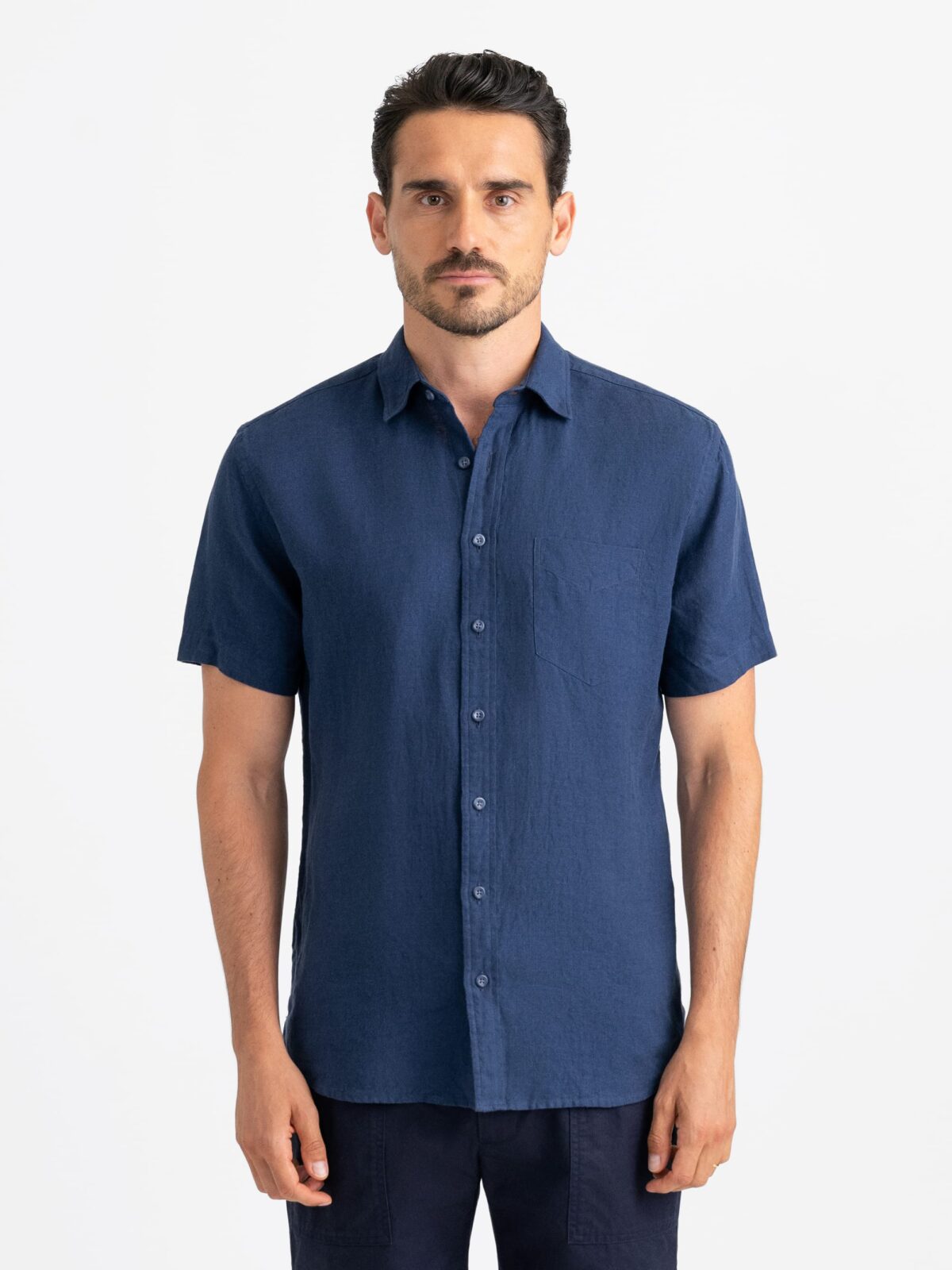 Navy Washed Linen Shirt by Proper Cloth
