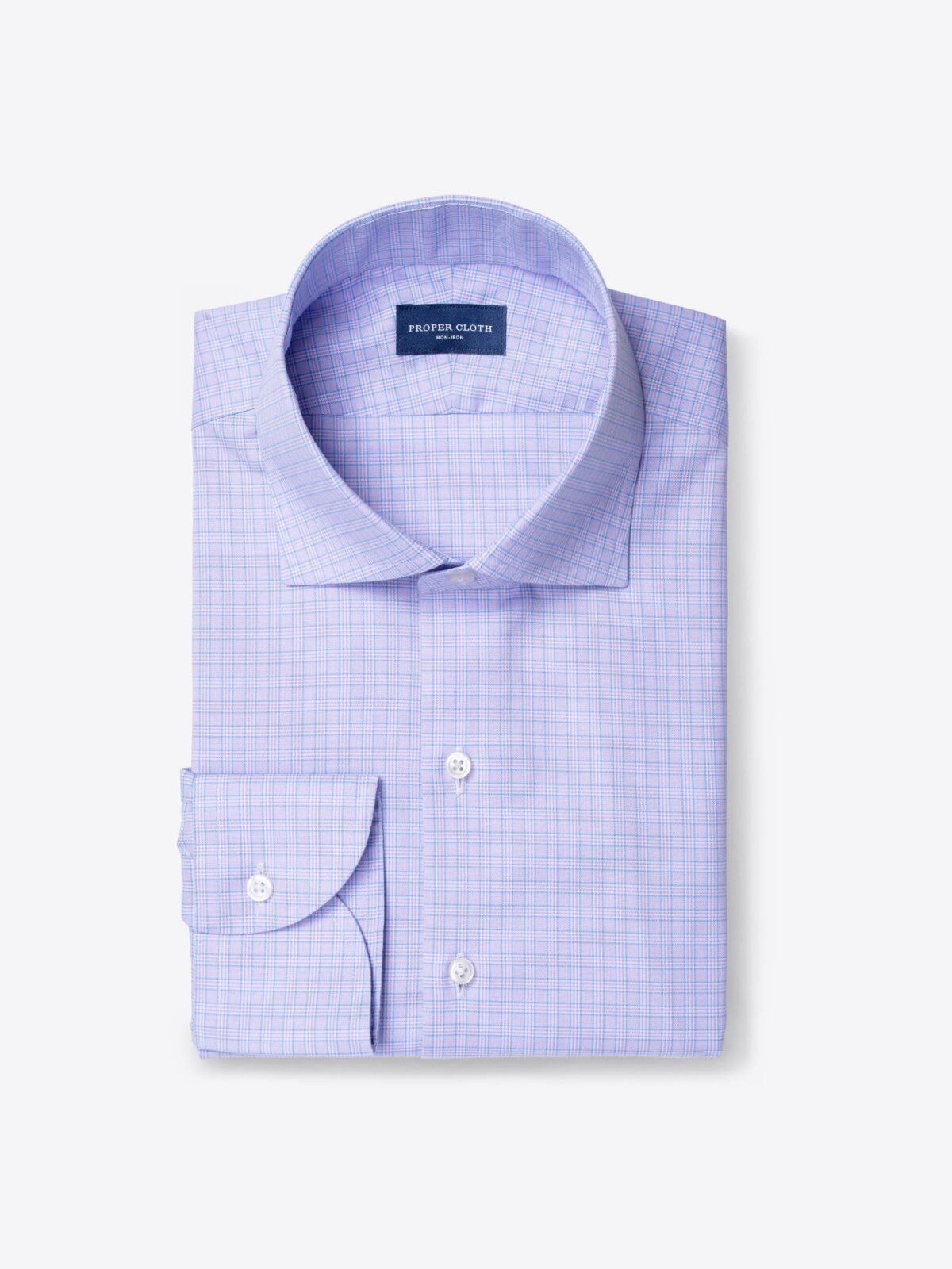 Non-Iron Stretch Lavender and Blue Small Check Shirt by Proper Cloth