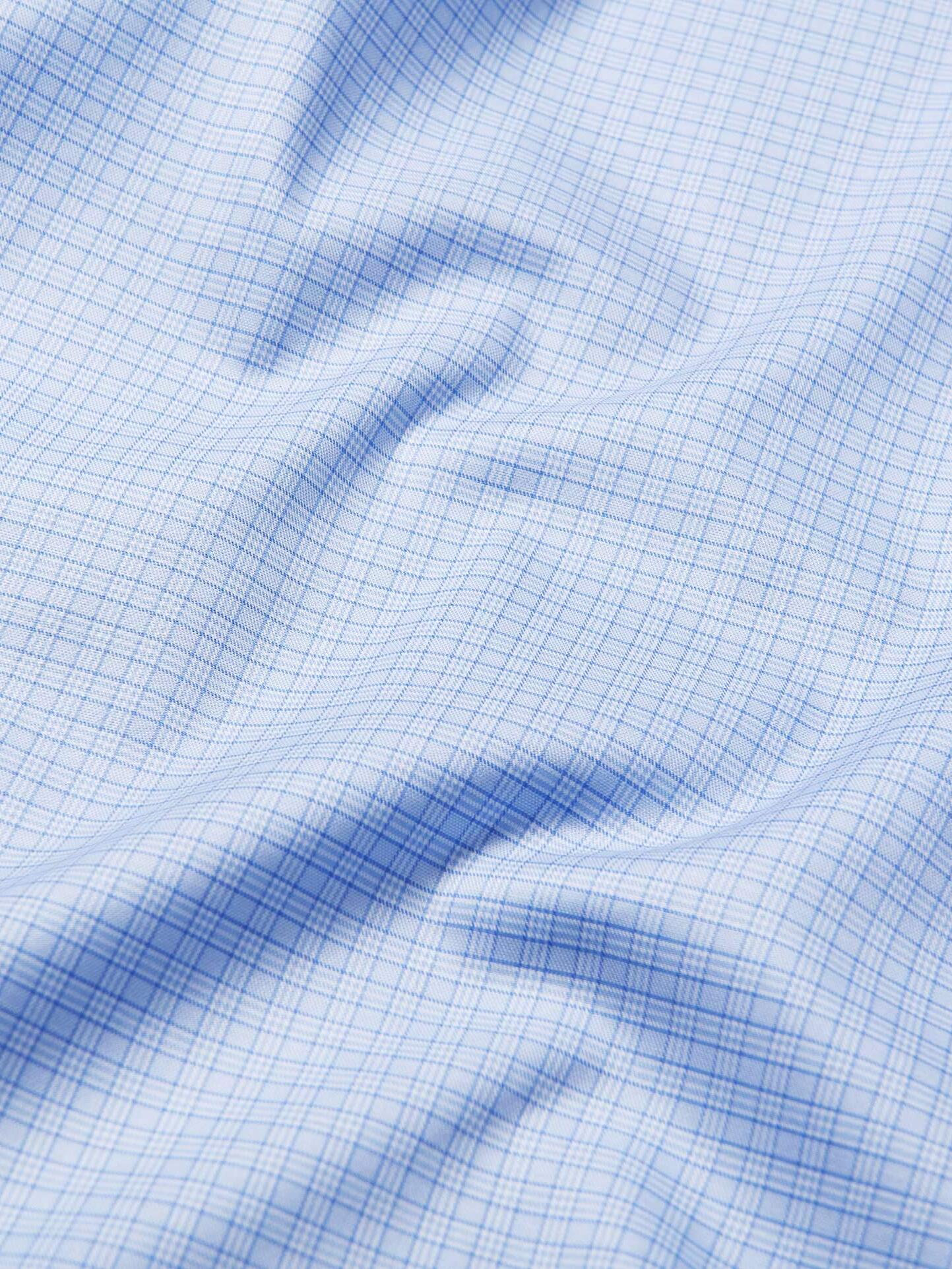 Non-Iron Stretch Light Blue Small Check Shirts by Proper Cloth