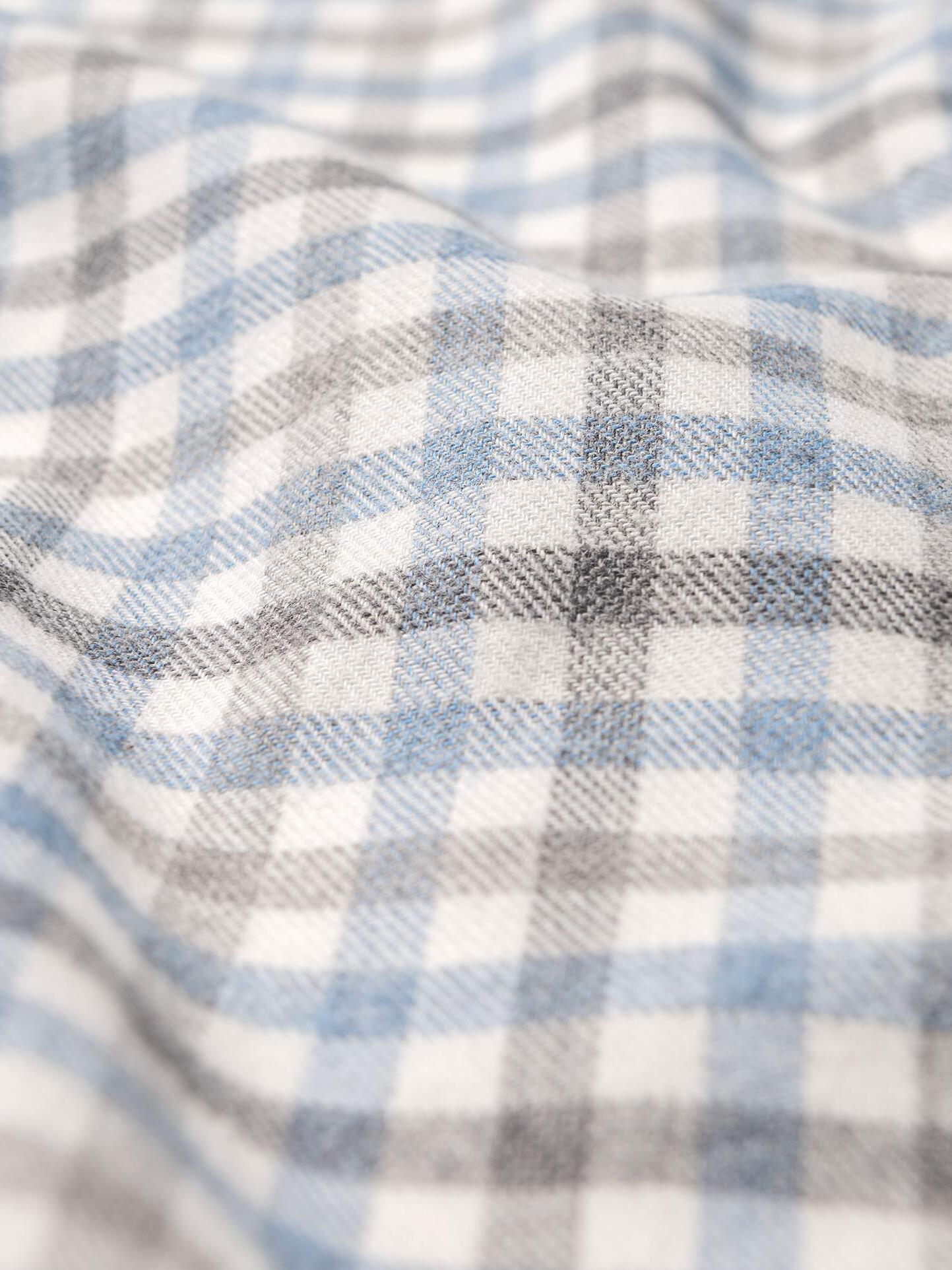 Stowe Blue and Grey Melange Gingham Flannel Shirts by Proper Cloth