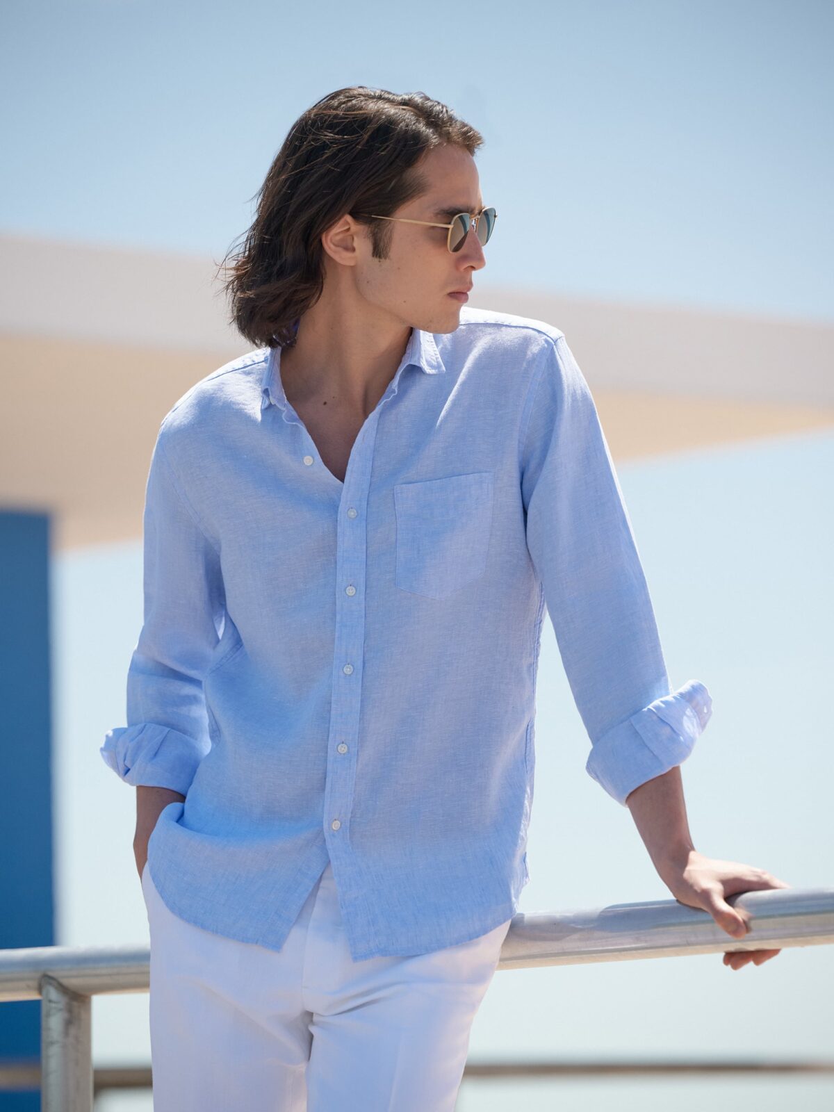 The Washed Linen Shirt in Light Blue