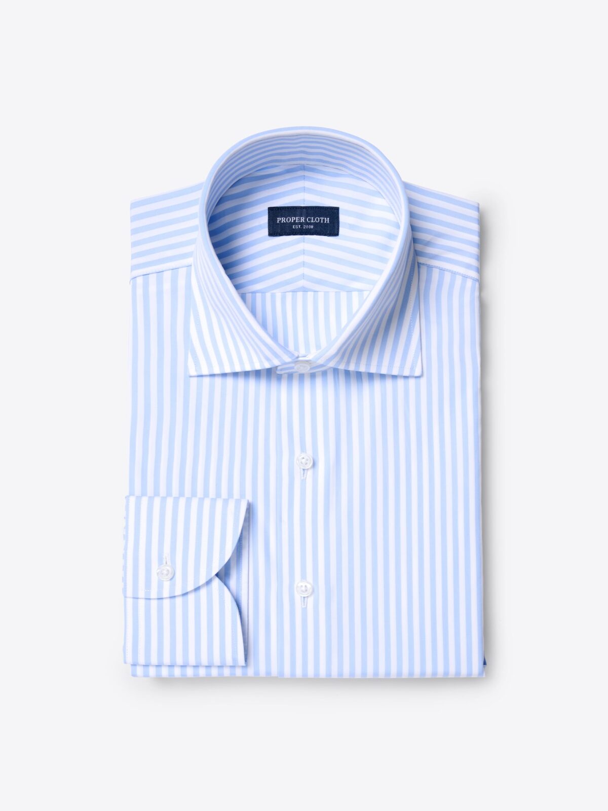 The Thomas Mason Luxury Broadcloth Shirt in Light Blue Wide Stripe