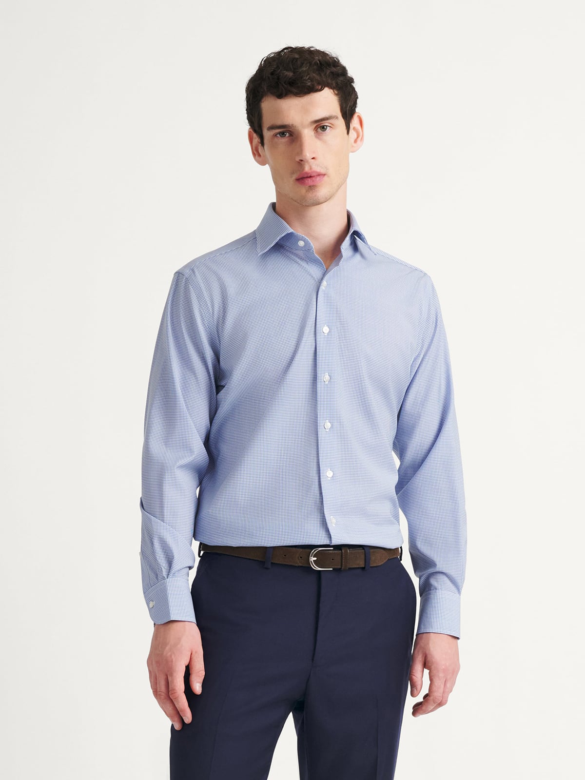 The Italian Merino Wool Shirt in Light Blue Small Gingham