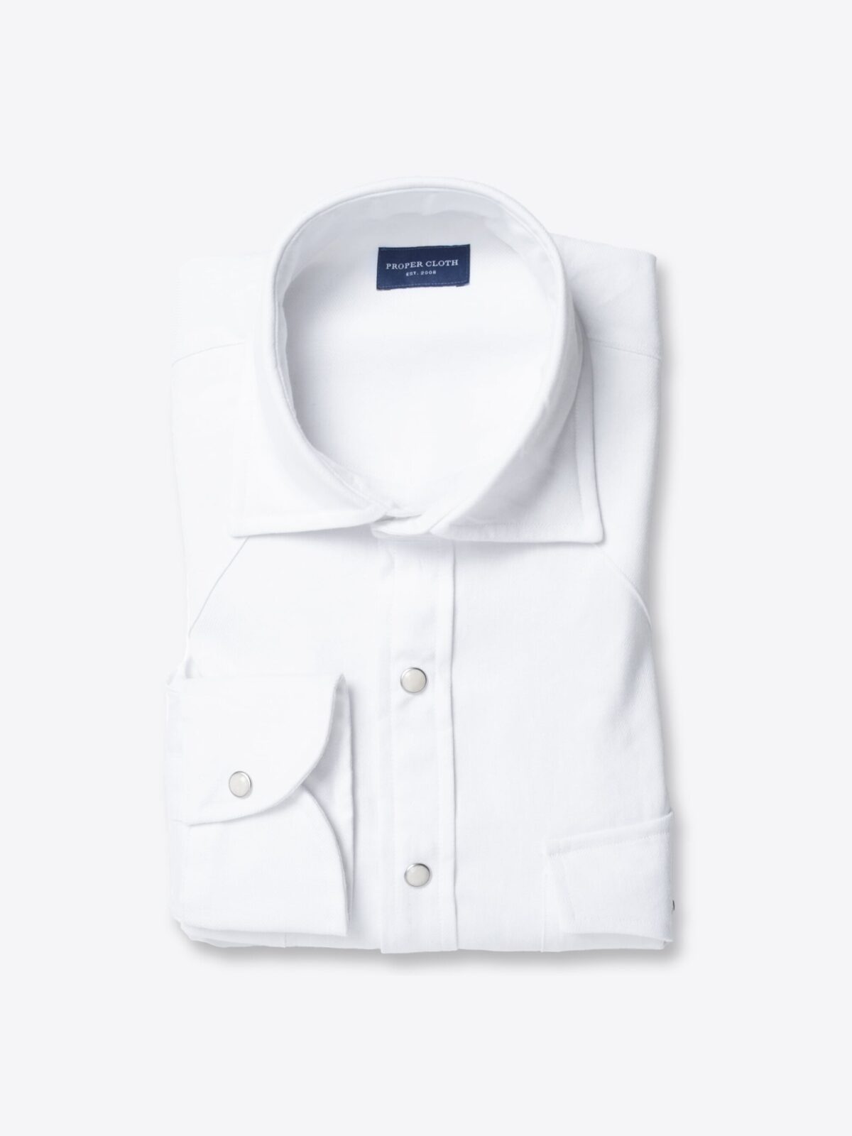 White Cotton and Linen Stretch Denim Shirt by Proper Cloth