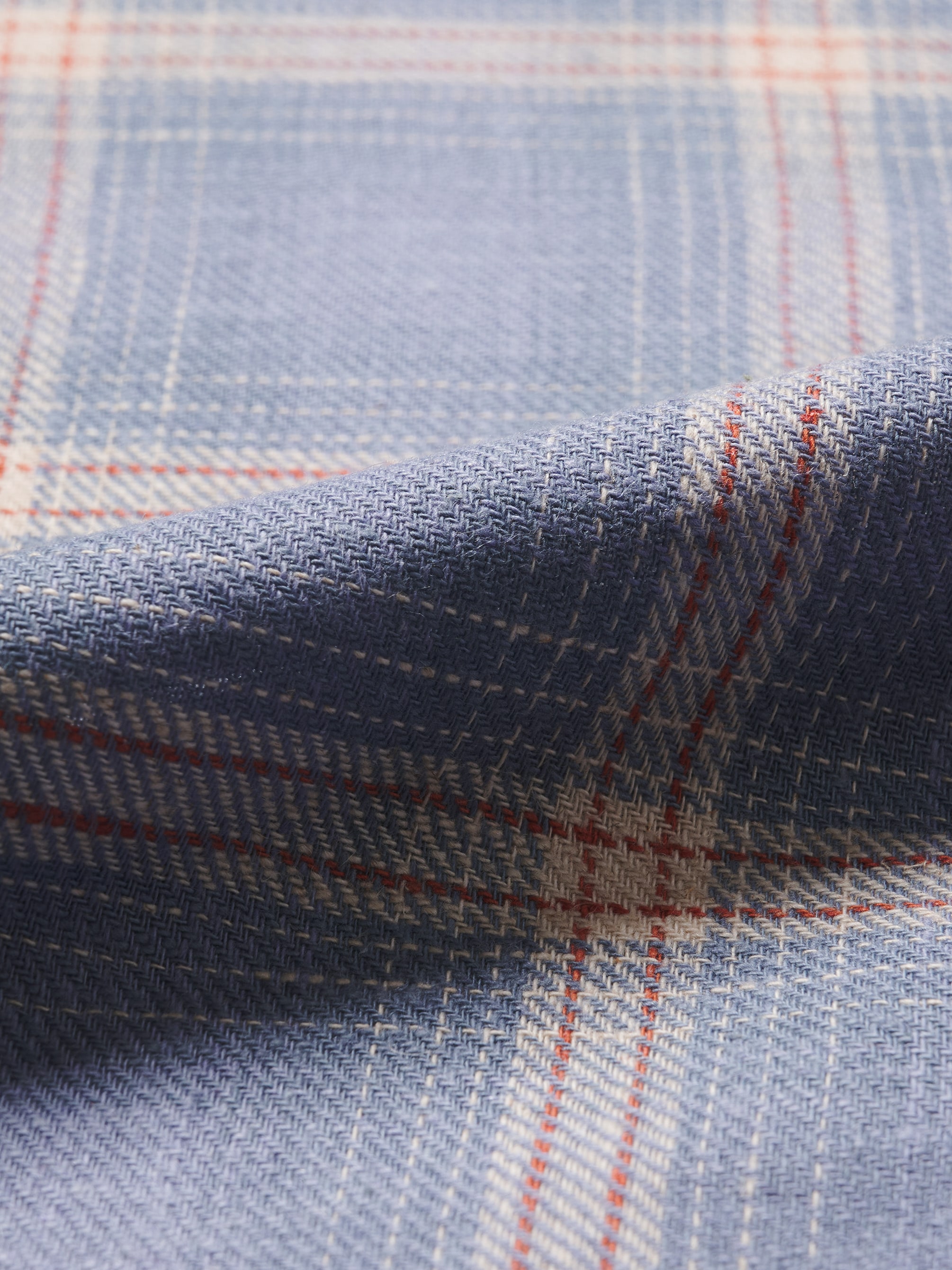Sedona Faded Blue and Natural Cotton and Linen Plaid Shirts by Proper Cloth