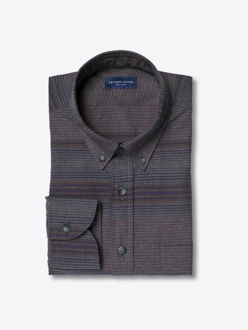 Canclini Grey Navy and Scarlet Ombre Stripe Flannel Shirts by Proper Cloth