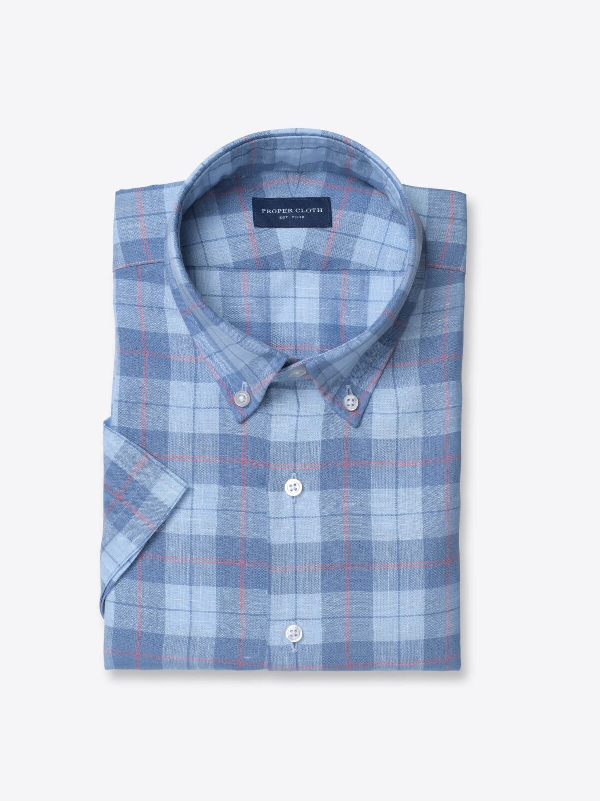 Portuguese Light Blue and Rose Plaid Linen Shirt by Proper Cloth
