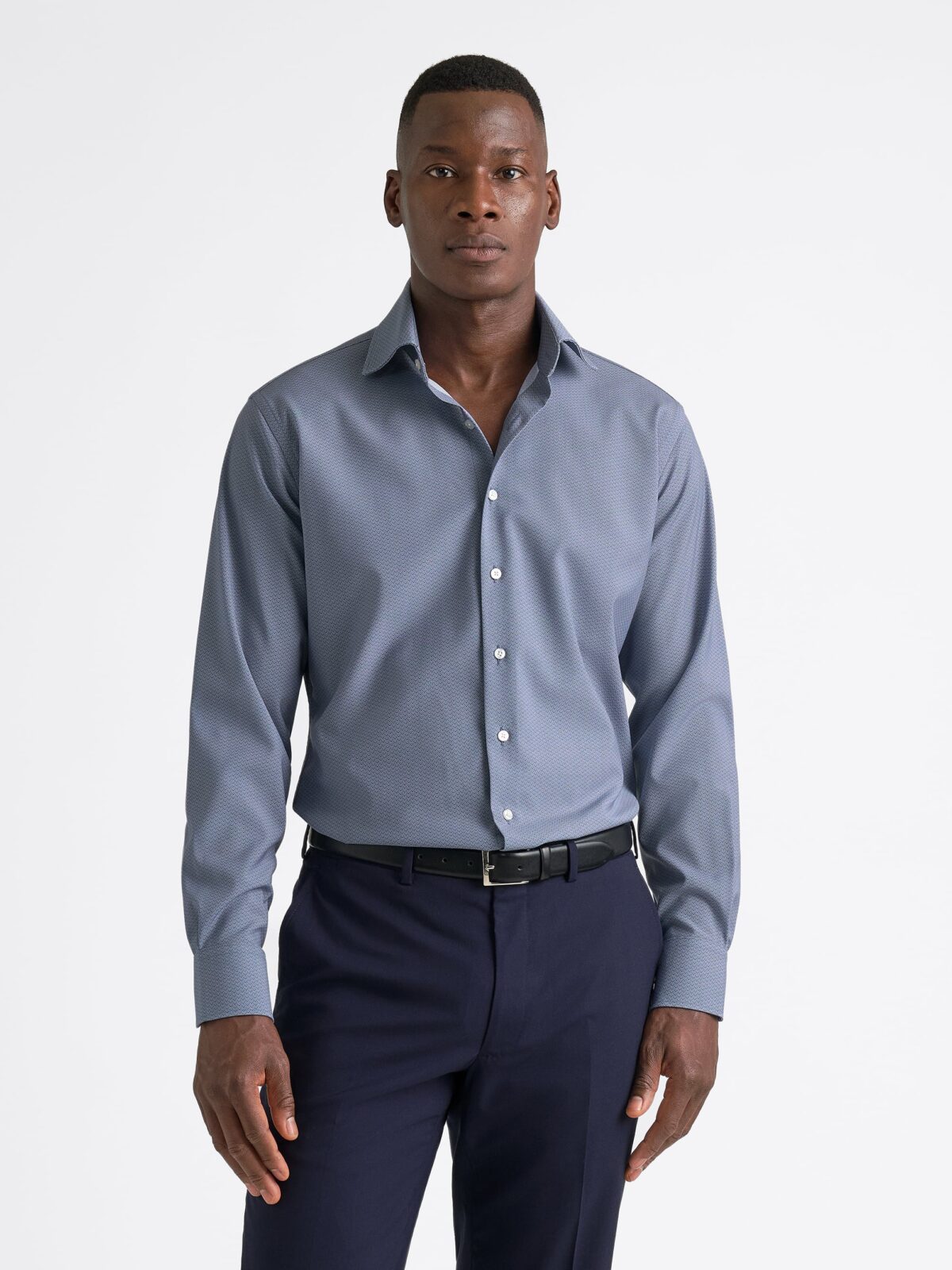 The Reda Merino Wool Shirt in Navy Geo Print