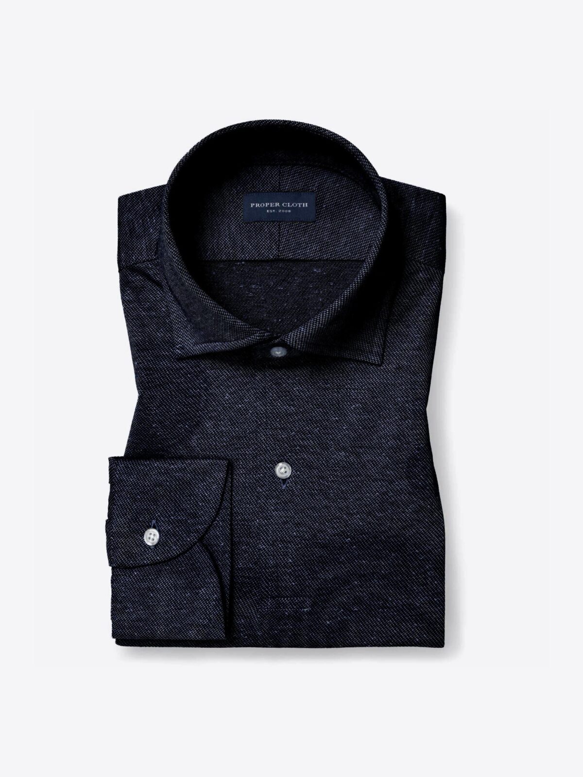 Navy Slub Knit Pique Shirt by Proper Cloth