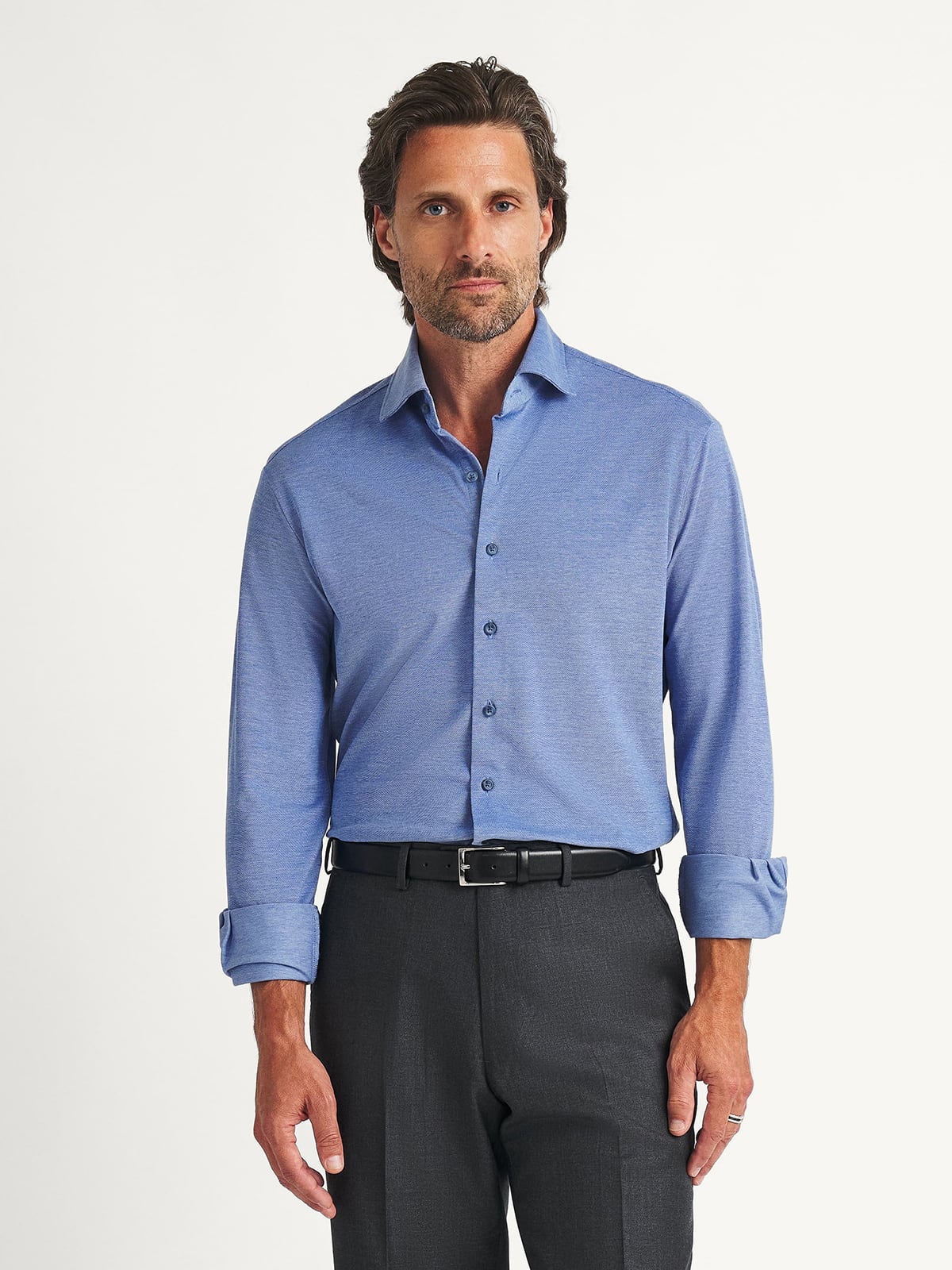 Sullivan Blue Easy Care Knit Pique Shirt by Proper Cloth