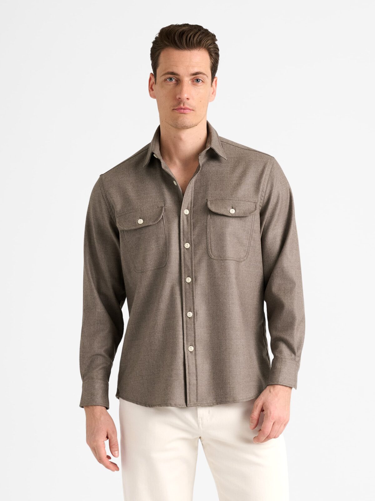 Dino Filarte Taupe Merino Wool Flannel Shirt by Proper Cloth