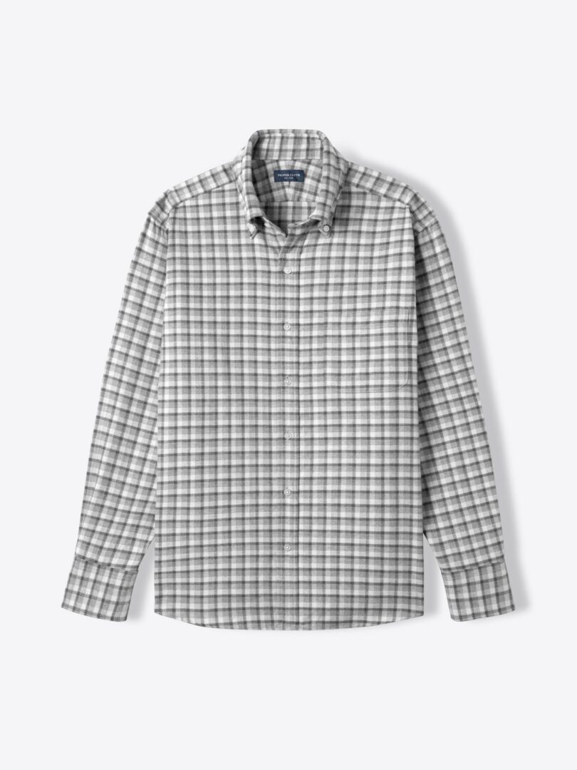 Stowe Tonal Grey Melange Check Flannel Shirts by Proper Cloth