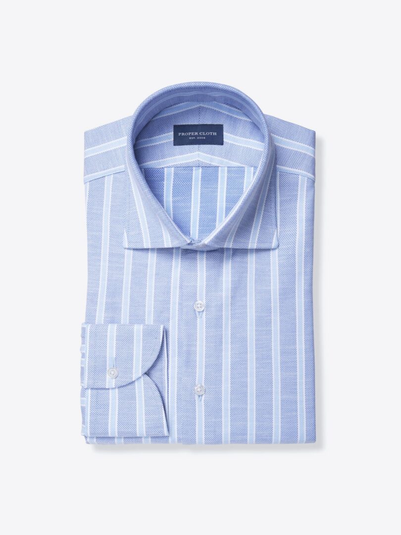 Amalfi Blue Stripe Stretch Pique Shirts by Proper Cloth