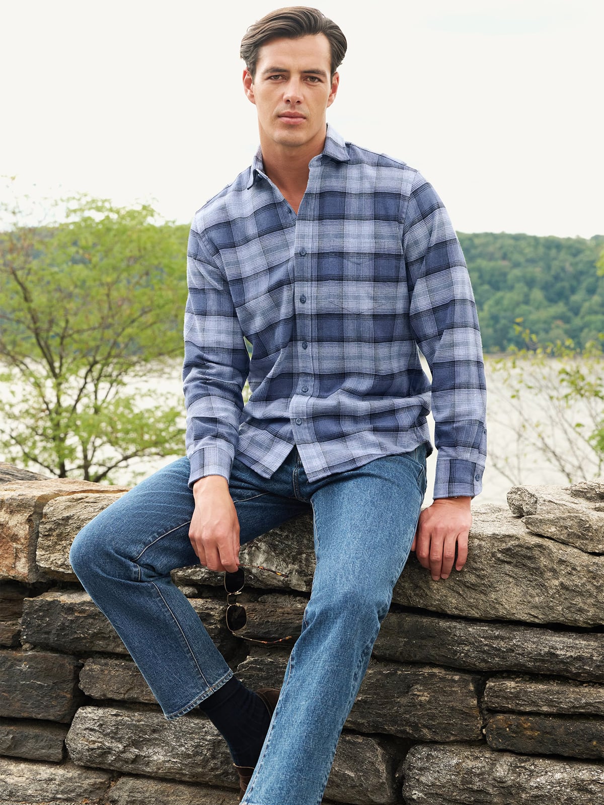 The Teton Flannel Shirt in Tonal Blue Plaid