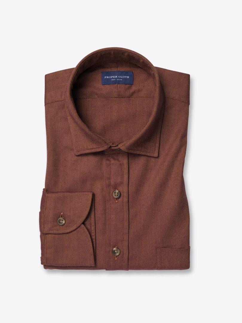 Albini Rust Cotton Tencel Herringbone Flannel Shirts by Proper Cloth