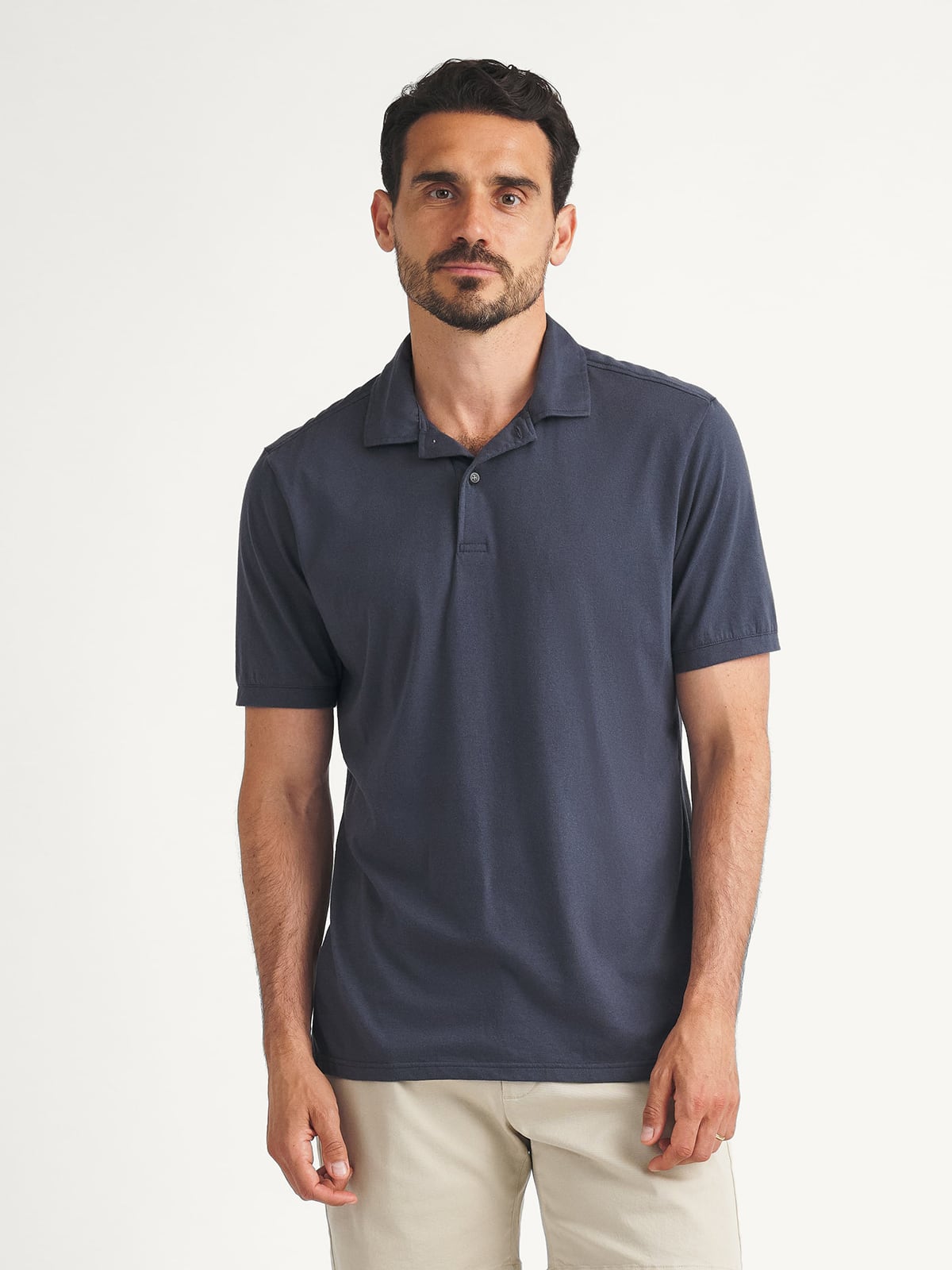 The Japanese Jersey Knit Short Sleeve Polo in Dark Slate