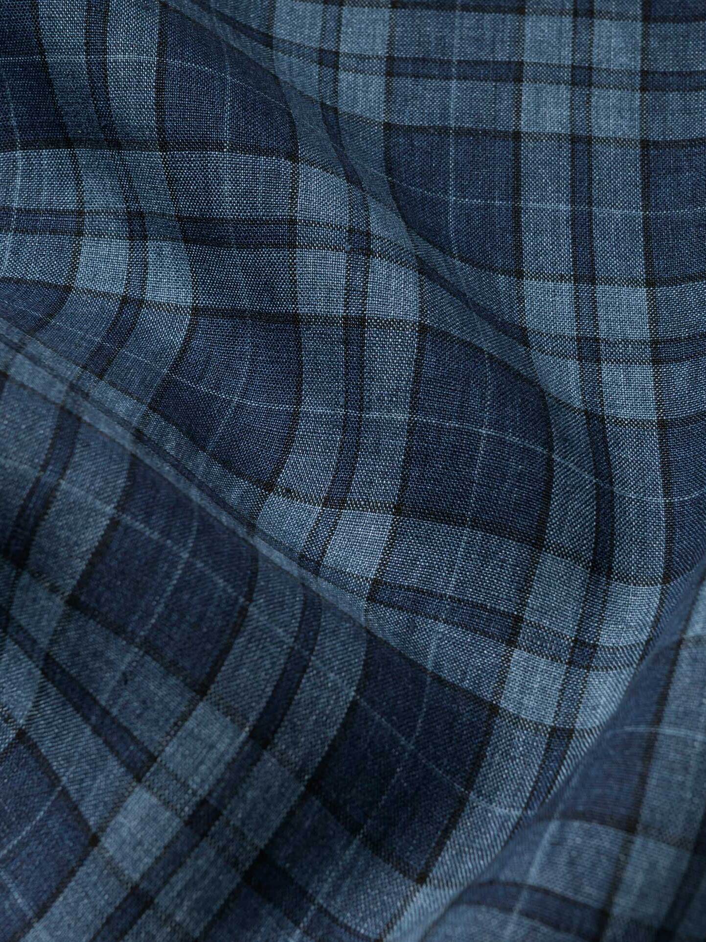 Leomaster Washed Navy Plaid Linen Shirts by Proper Cloth