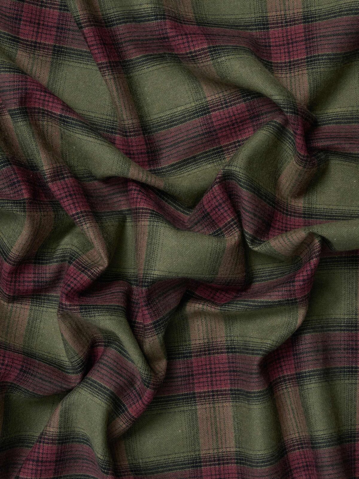 Kent Pine and Burgundy Plaid Lightweight Flannel Shirts by Proper Cloth