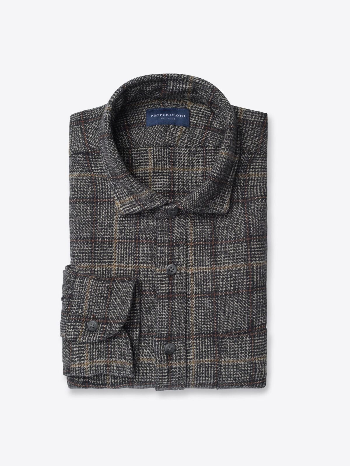 Japanese Charcoal and Hazelnut Low Twist Glen Plaid Shirt by Proper Cloth