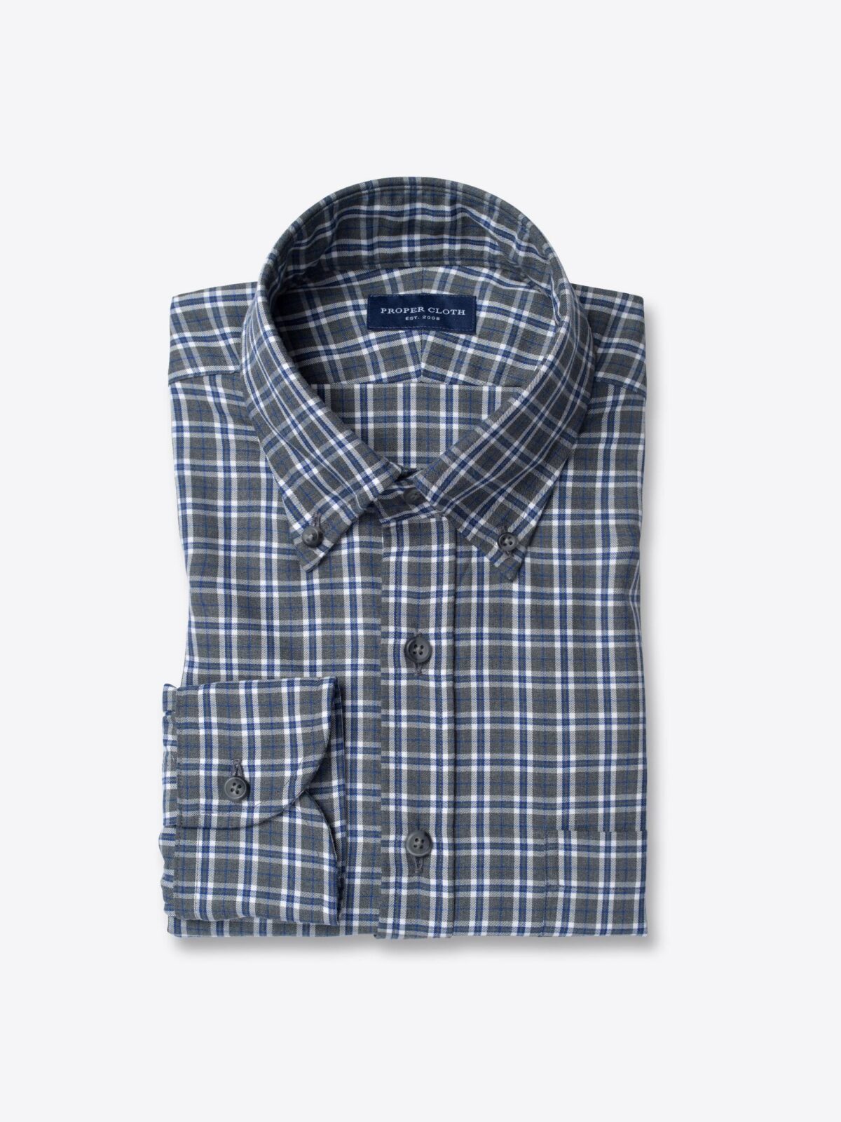 Grey and Blue Brushed Check Shirt by Proper Cloth
