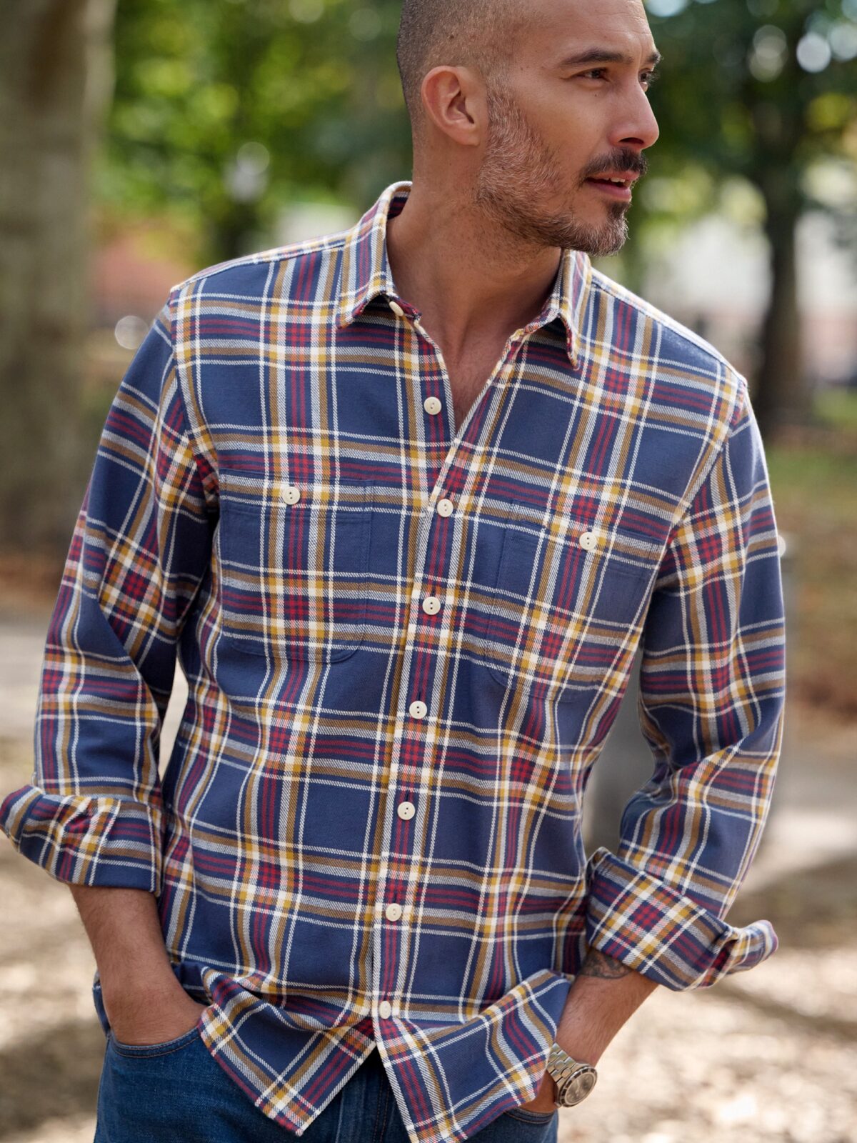 The Jackson Country Plaid Shirt in Navy Red and Gold