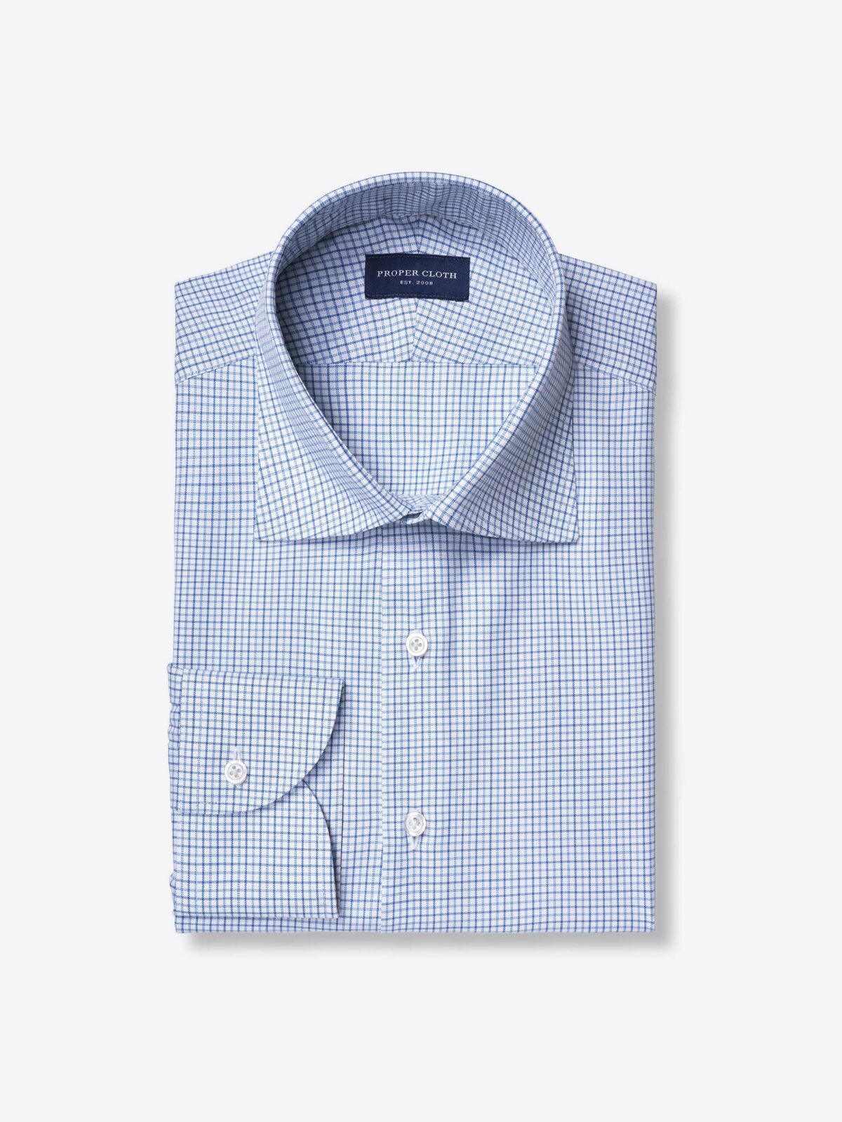Greenwich Light Blue and Navy Tattersall Twill Shirt by Proper Cloth