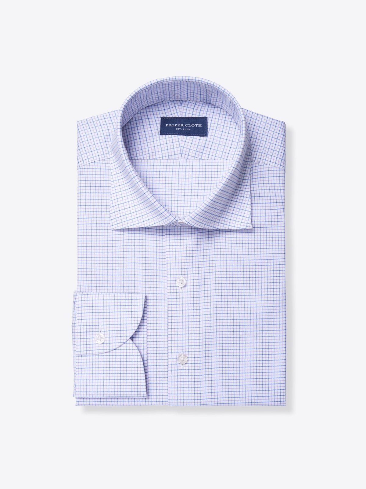 Non-Iron Stretch Supima Blue and Lavender Tattersall Shirt by Proper Cloth