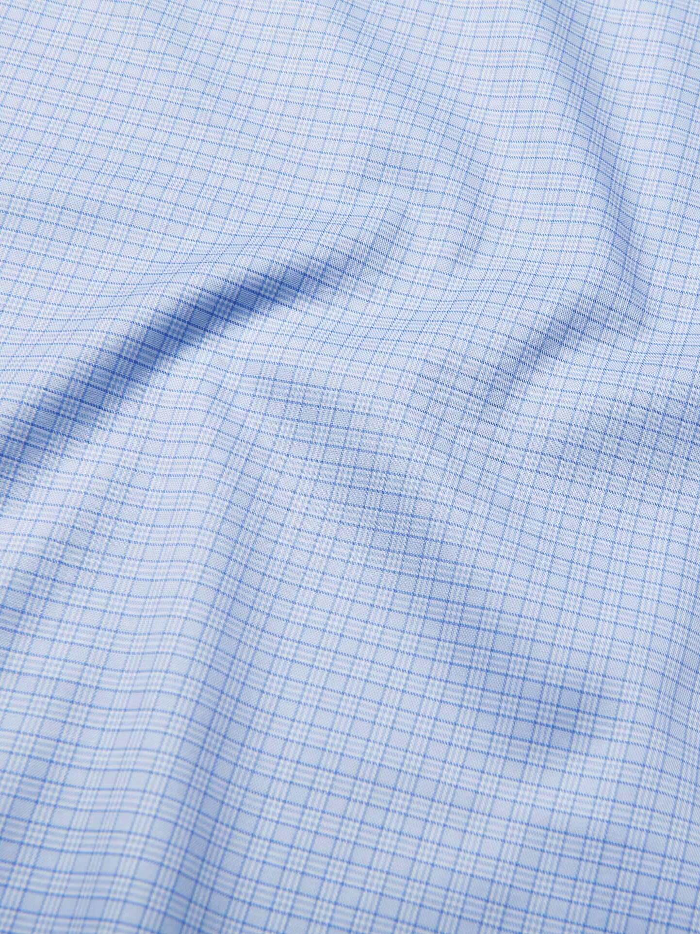 Non-Iron Stretch Light Blue Small Check Shirts by Proper Cloth