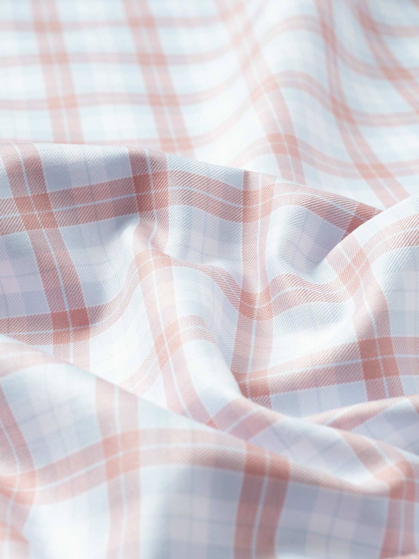 Portuguese 120s Light Blue and Coral Multi Check Shirts by Proper Cloth