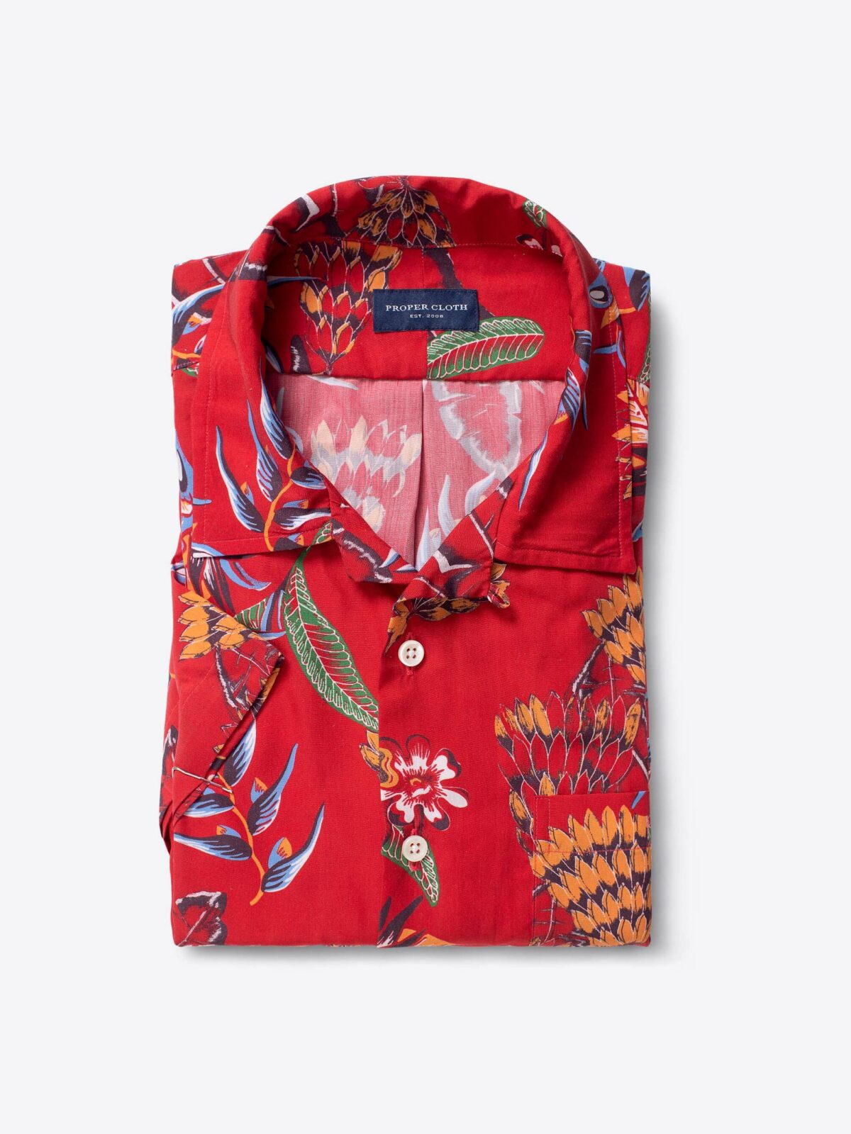 Albini Red Aloha Print Tencel Short Sleeve ShirtShirt by Proper Cloth