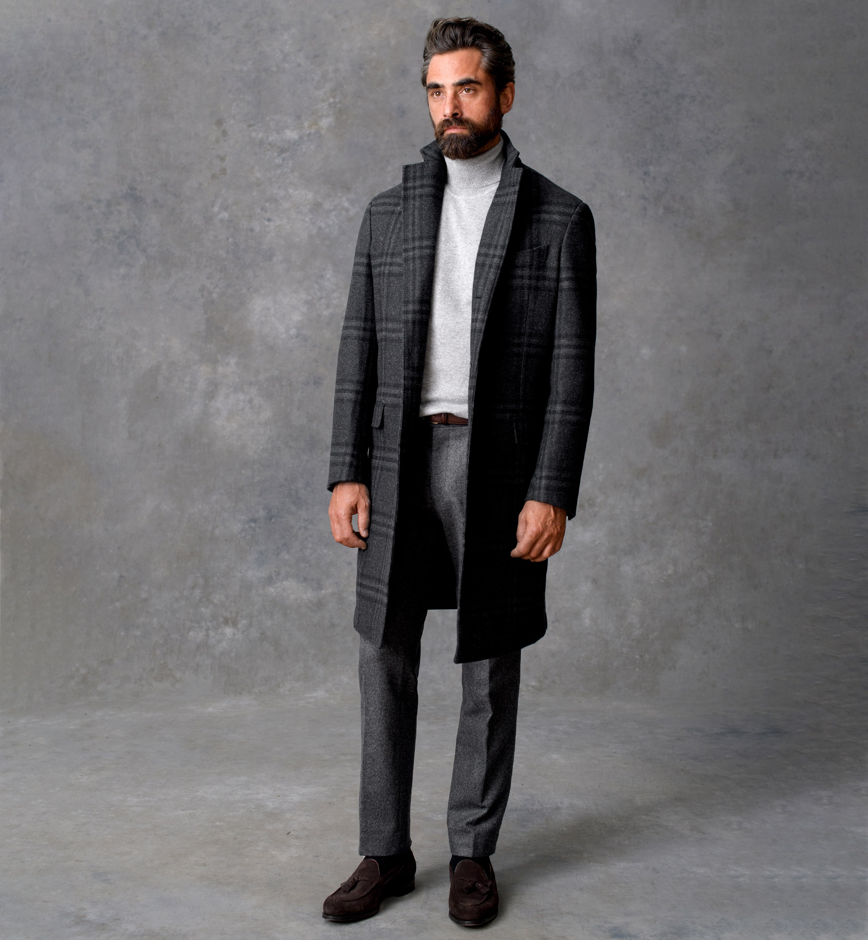 Bowery Charcoal Large Plaid Wool Unstructured Coat by Proper Cloth