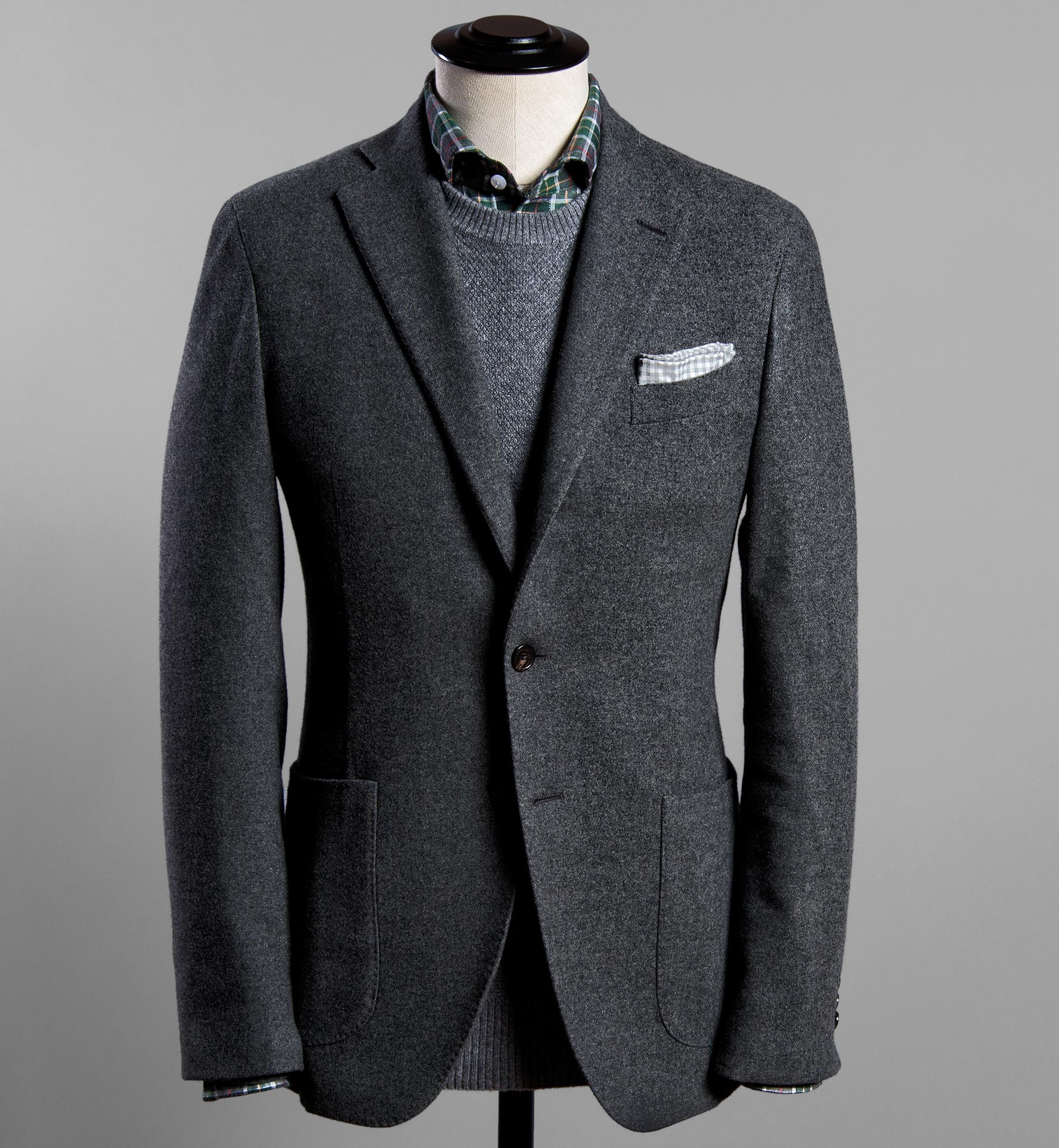 Grey Peached Gingham Pocket Square by Proper Cloth