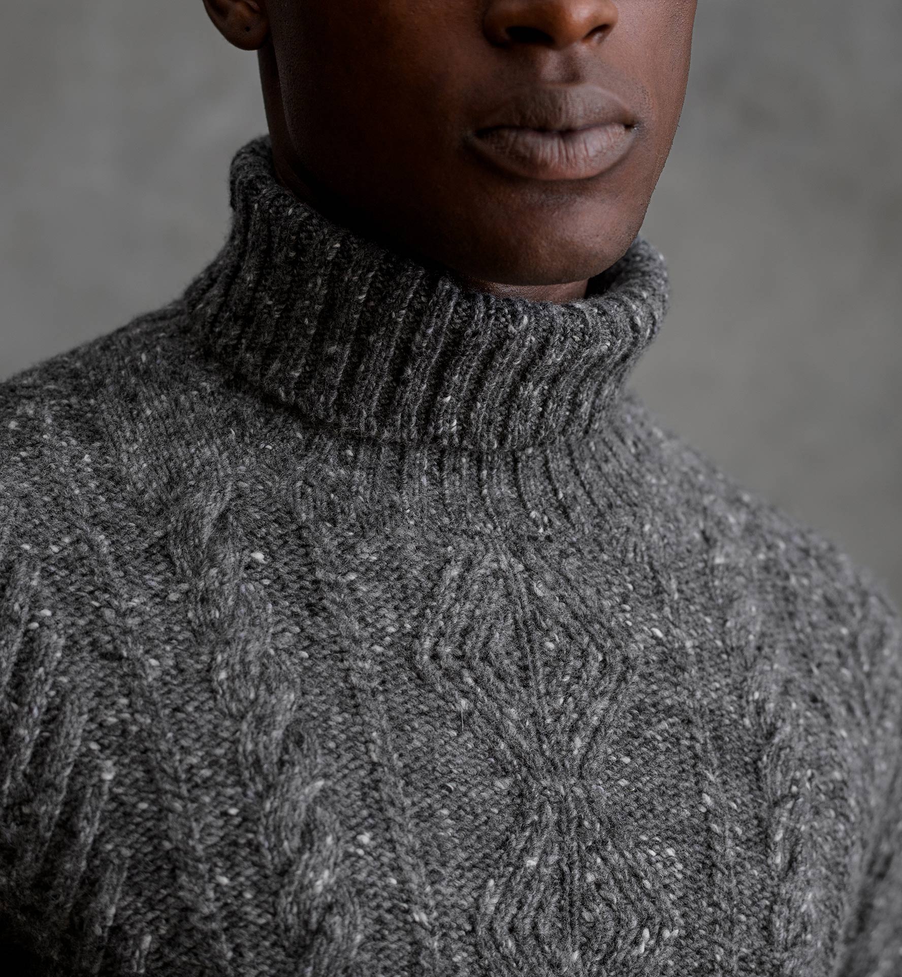 Grey Italian Wool Cashmere Aran Turtleneck Sweater by Proper Cloth