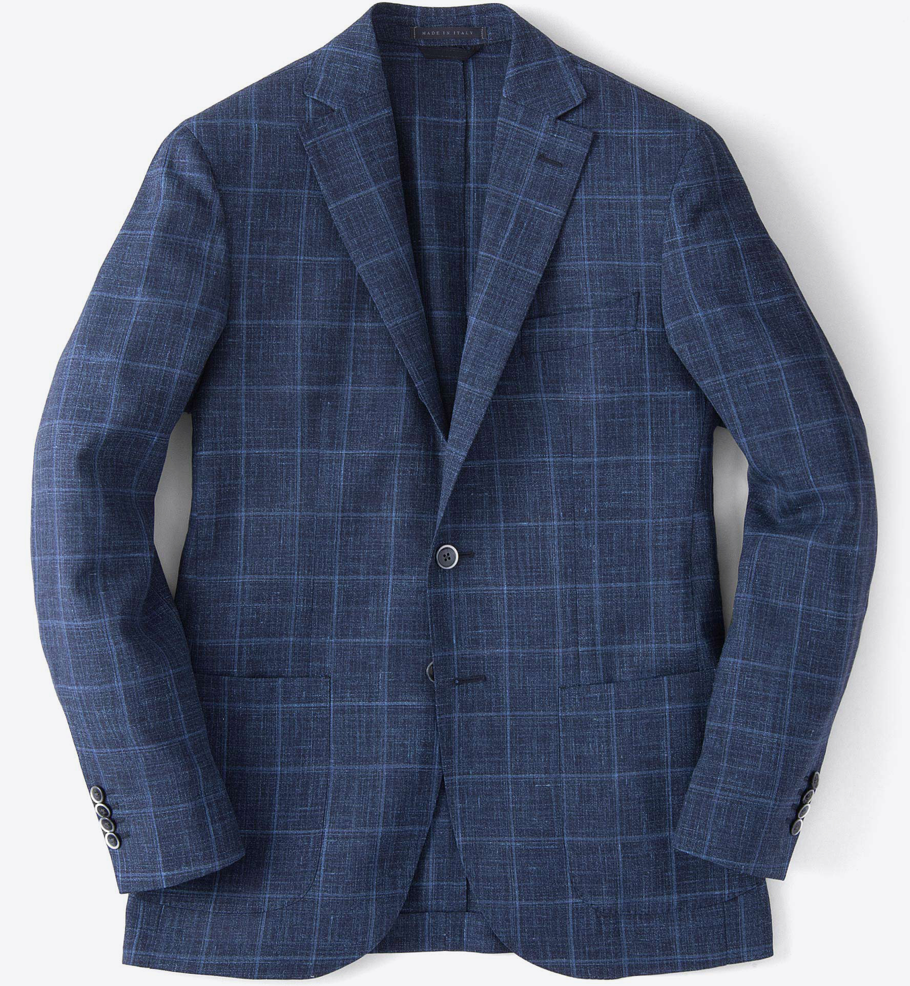 Navy Windowpane Slub Genova Jacket by Proper Cloth