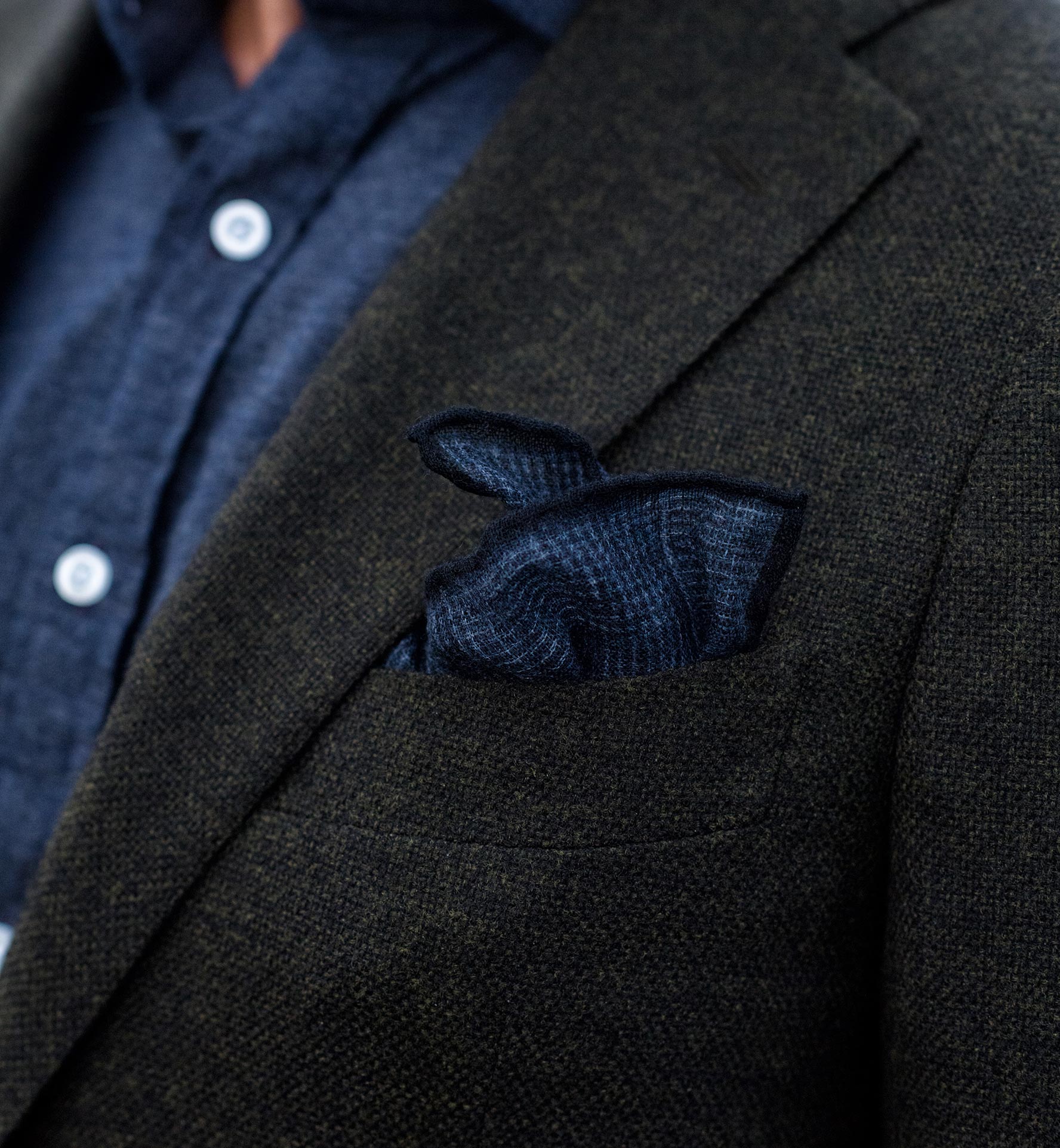 Navy Glen Plaid Wool Pocket Square by Proper Cloth