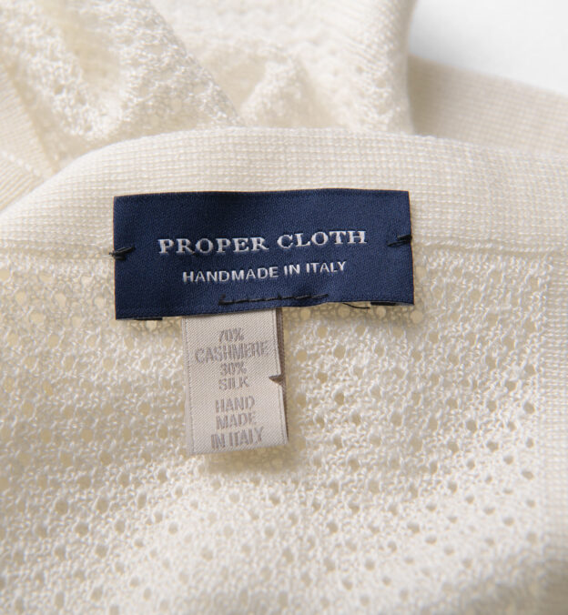 Cream Cashmere and Silk Knit Pocket Square by Proper Cloth