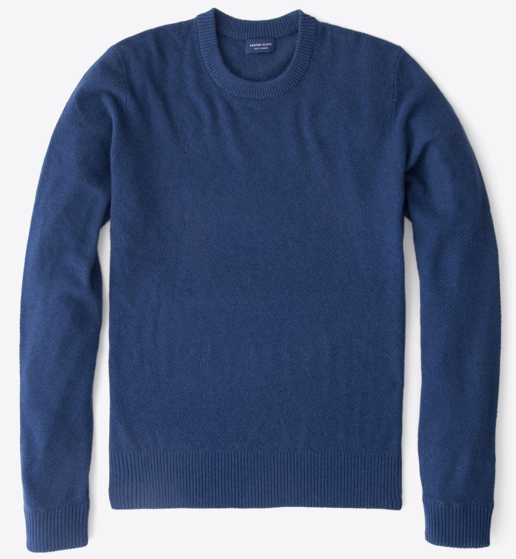 Ocean Blue Cobble Stitch Cashmere Crewneck Sweater by Proper Cloth