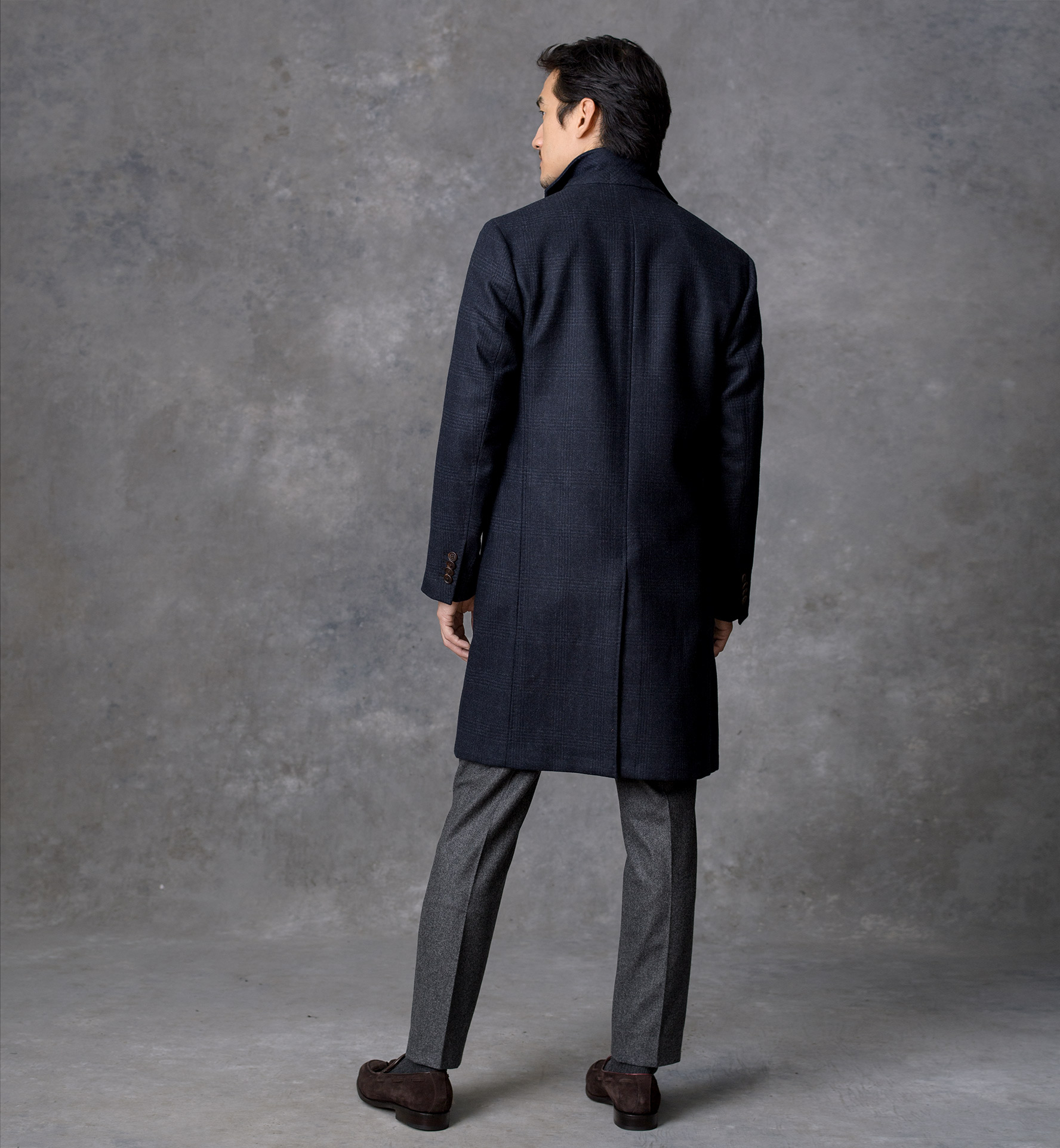 Bowery Navy Plaid Wool Unstructured Coat by Proper Cloth