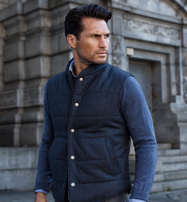 Cortina I Slate Blue Flannel Snap Vest by Proper Cloth